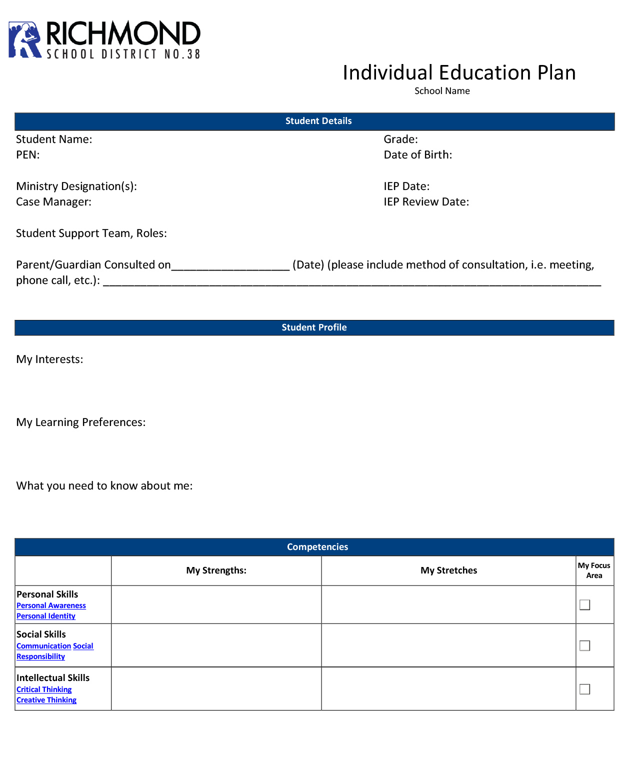 Competency Based IEP | School District No. 38 (Richmond)